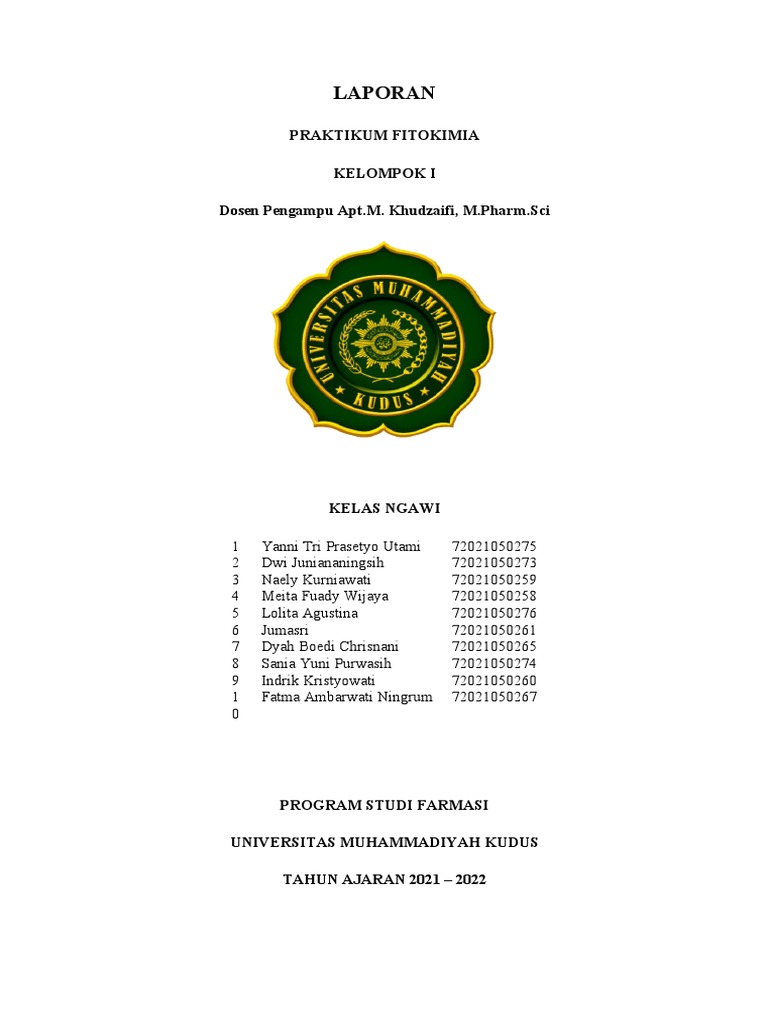 Laporan Praktikum Kelompok 1 (Dosen Apt.m. Khudzaifi, M.pharm - Sci) | PDF