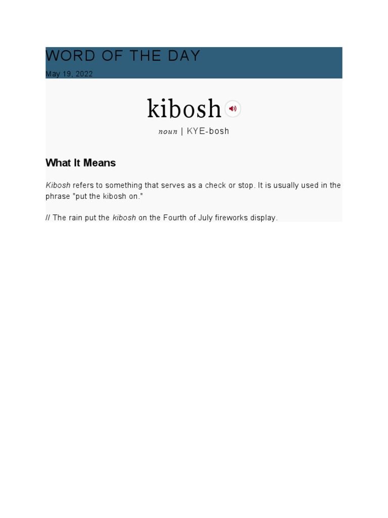 Kibosh: Word of The Day | PDF