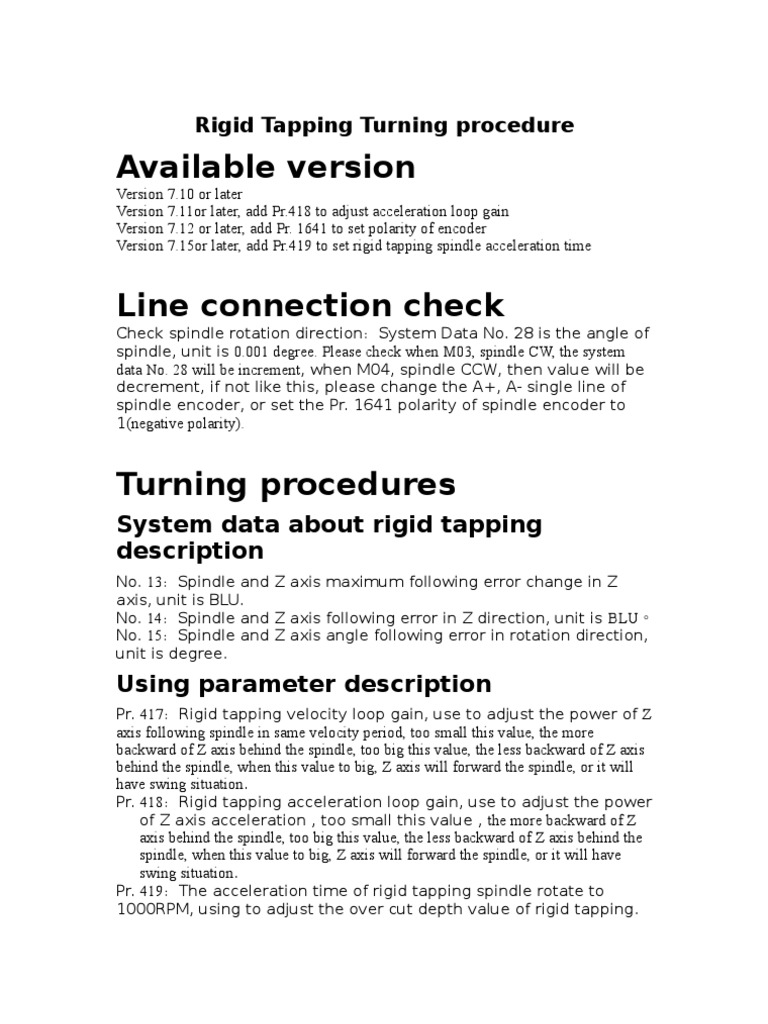 Rigid Tapping Turning Procedure | PDF