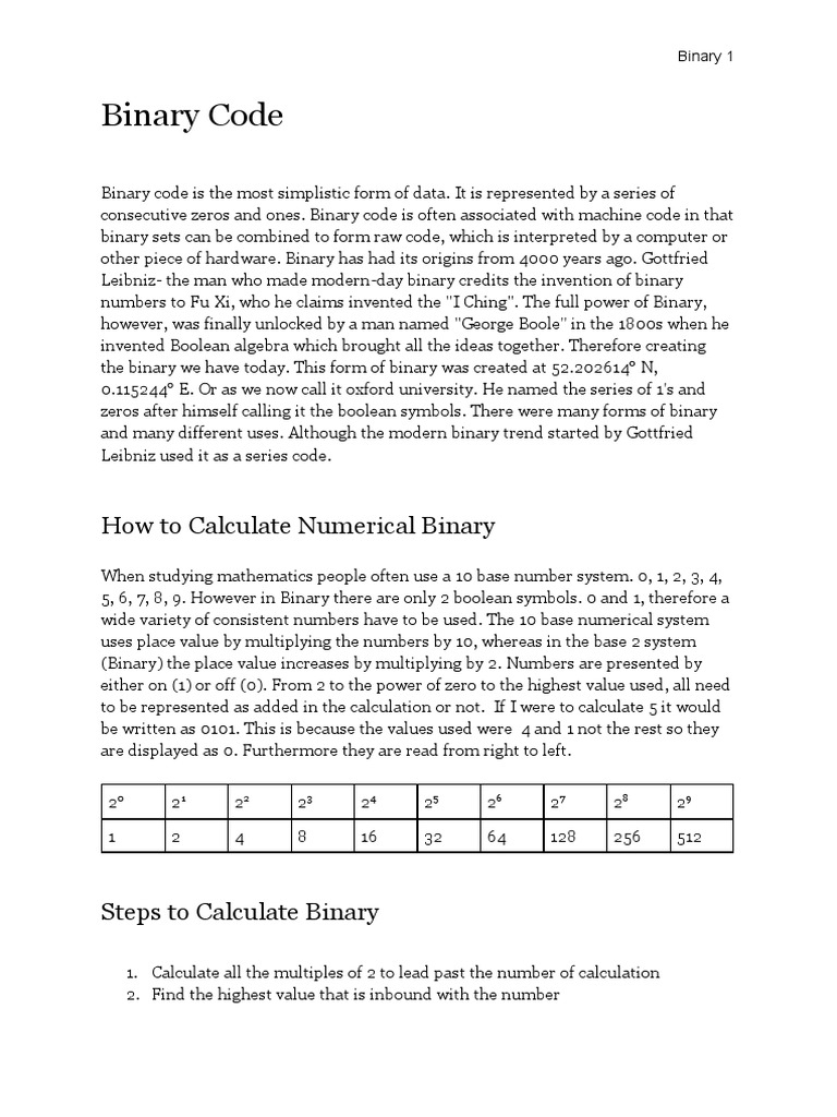 Binary Code: How To Calculate Numerical Binary | PDF | Division ...