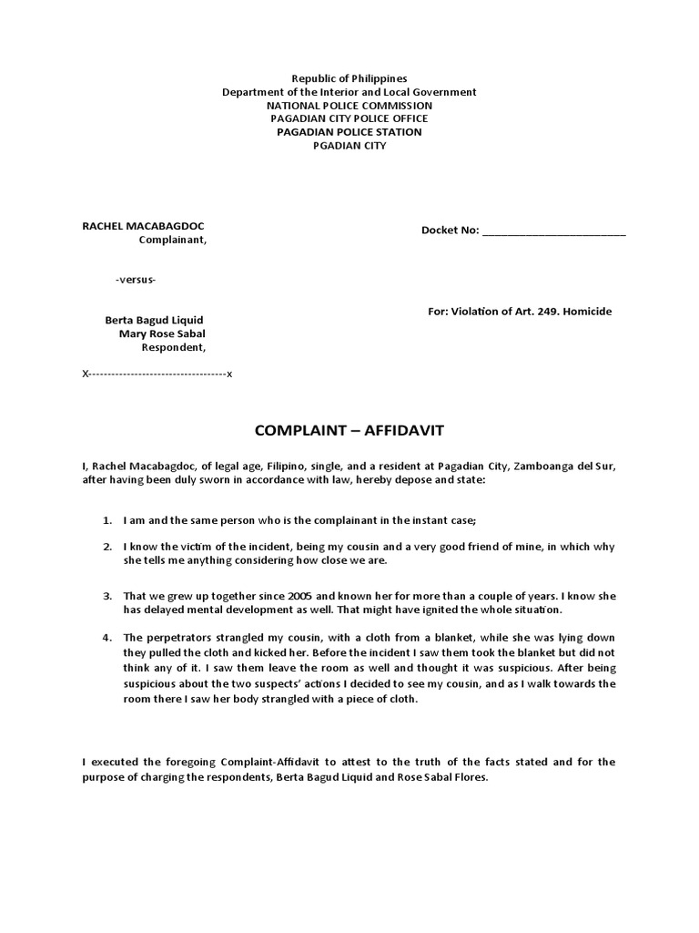 Affidavit of Complaint | PDF | Affidavit | Common Law
