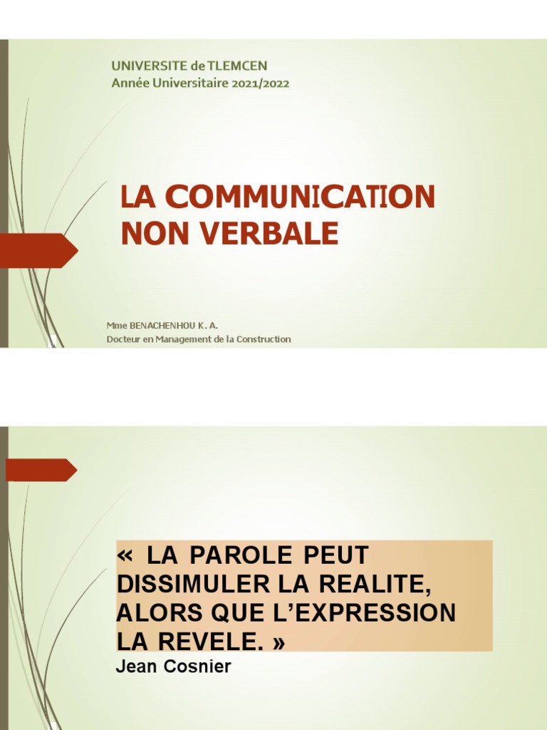 Chap03 - 2022 - La Communication Non Verbale | PDF | la communication | Communication non verbale