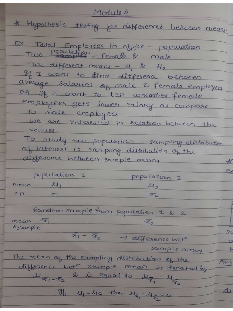 Module 4, Test of Differences of Means Large Samples | PDF