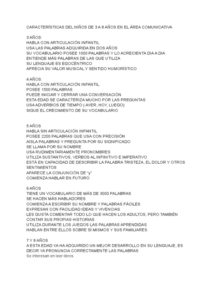 Área Comunicativa de 3 A 8 Años | PDF