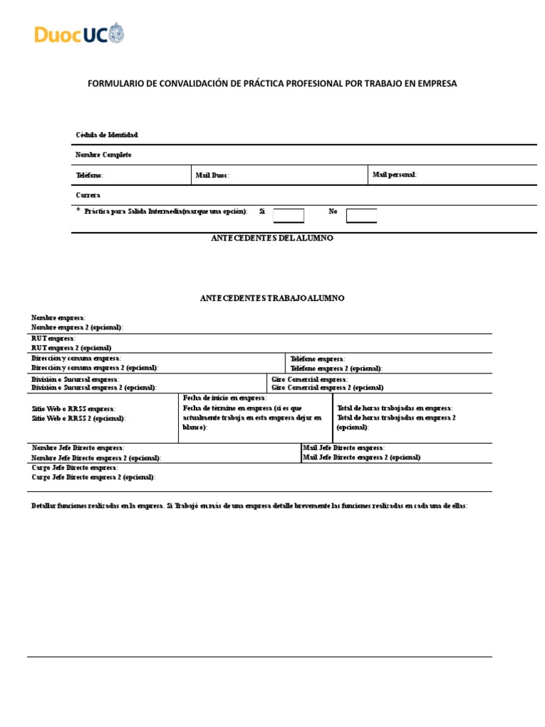 Formulario de Convalidación de Práctica Profesional Por Trabajo en Empresa | PDF | Crecimiento ...