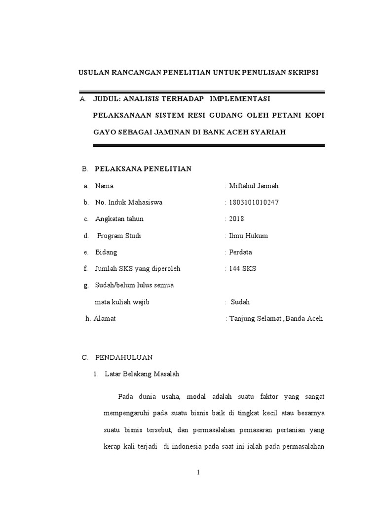 Proposal Miftahul Jannah 1803101010247 Salinan | PDF | Pengelolaan Keuangan & Uang