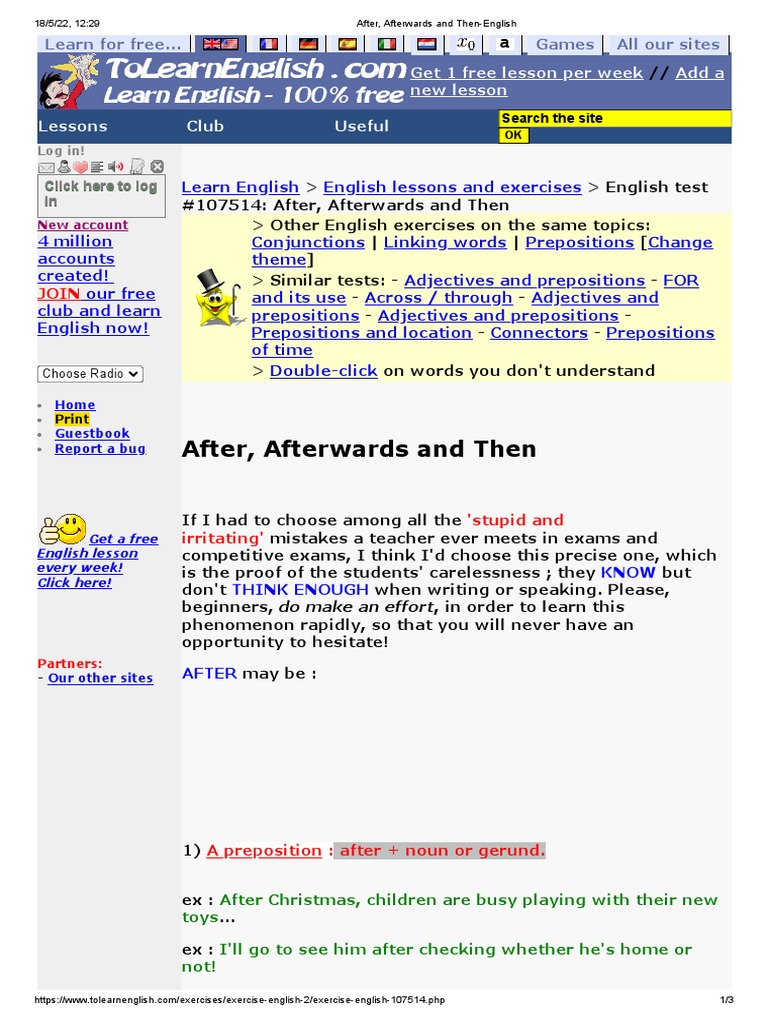 After, Afterwards and Then-English | PDF | English Language ...