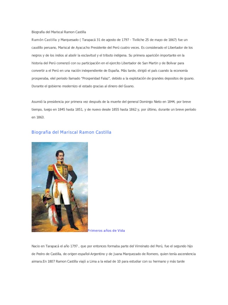 Biografia Del Mariscal Ramon Castilla | PDF | Perú | Agitación