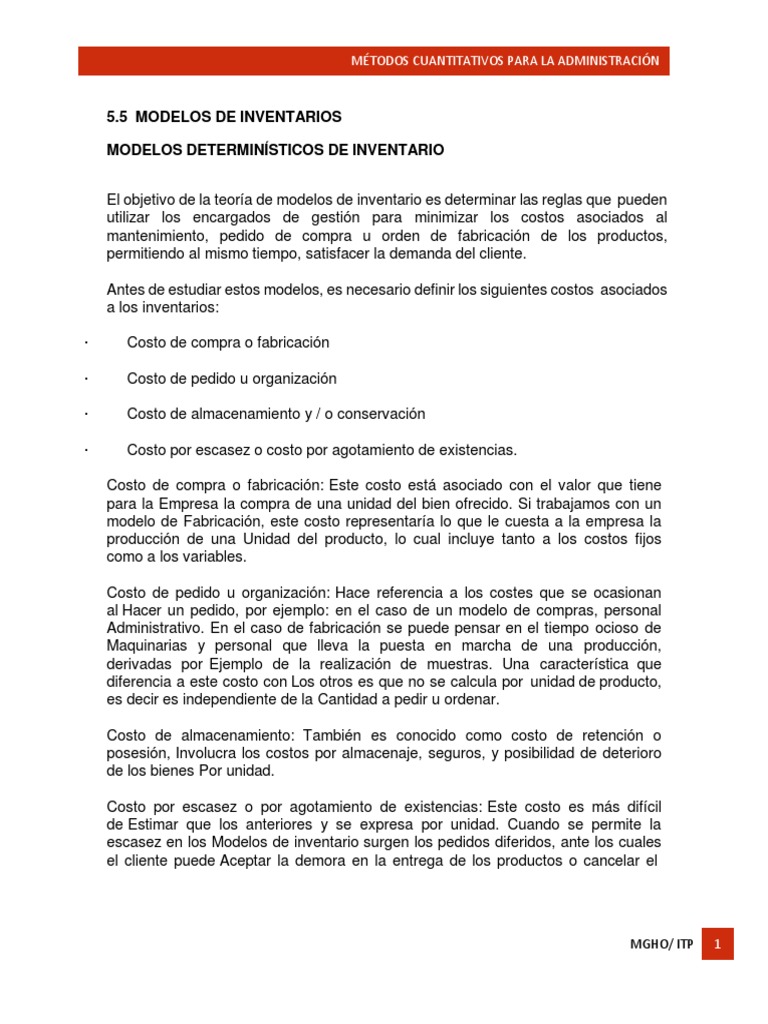 Modelos de Inventarios y Costos Asociados | PDF | Inventario | Business