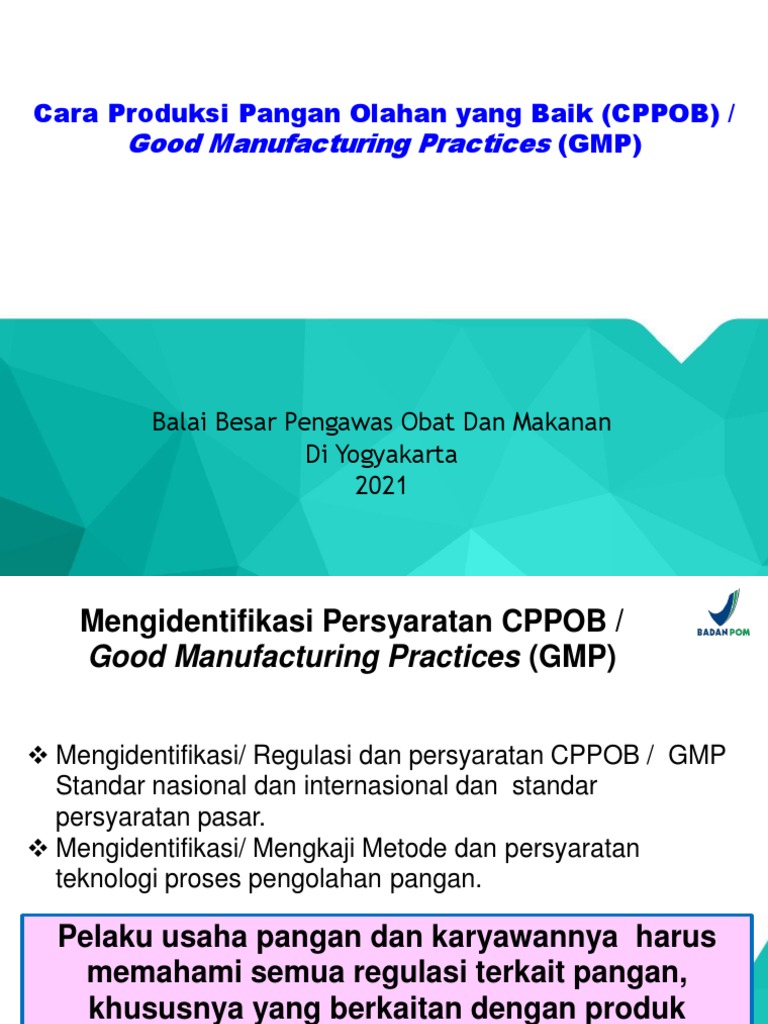 Panduan CPPOB/GMP 2021: Regulasi & Persyaratan | PDF | Teknologi & Rekayasa