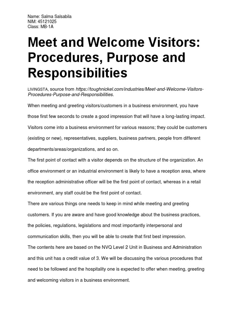 Greeting and Handling Visitors | PDF | Occupational Safety And Health ...