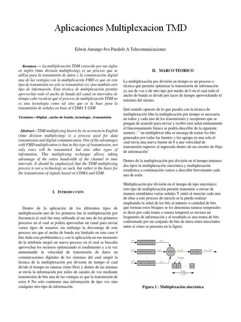 Aplicaciones Multiplexacion - TDM - Edwin - Anrango | PDF | Multiplexación | Teléfonos móviles