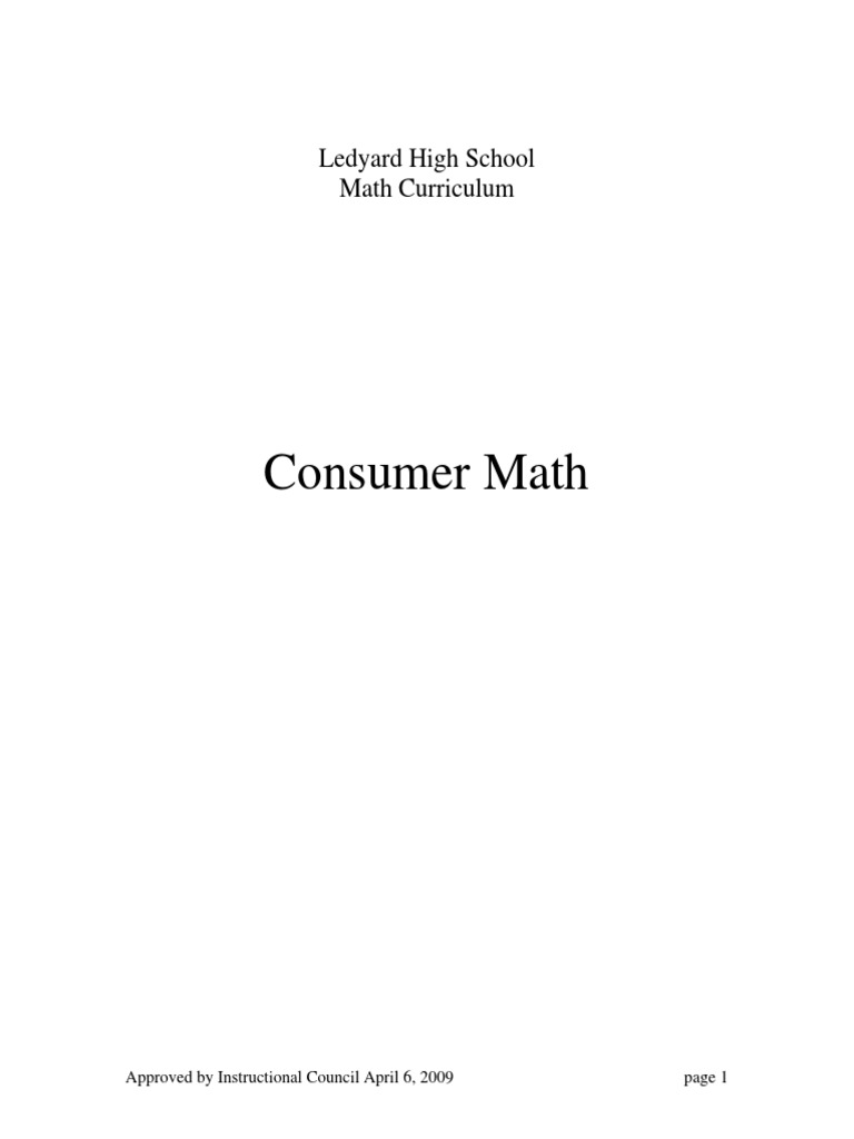 Consumer Math: Ledyard High School Math Curriculum | PDF | Finance ...