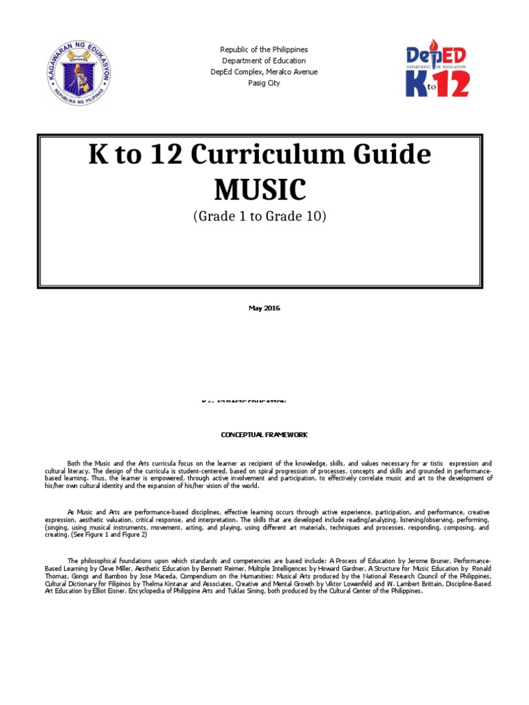 K To 12 Curriculum Guide MUSIC Grade 1 T | PDF | Rhythm | Curriculum