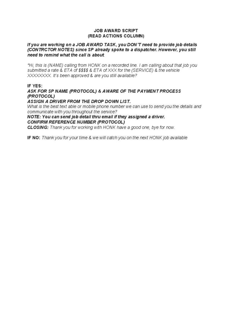 Job Award Script (Read Actions Column) | PDF | Career & Growth