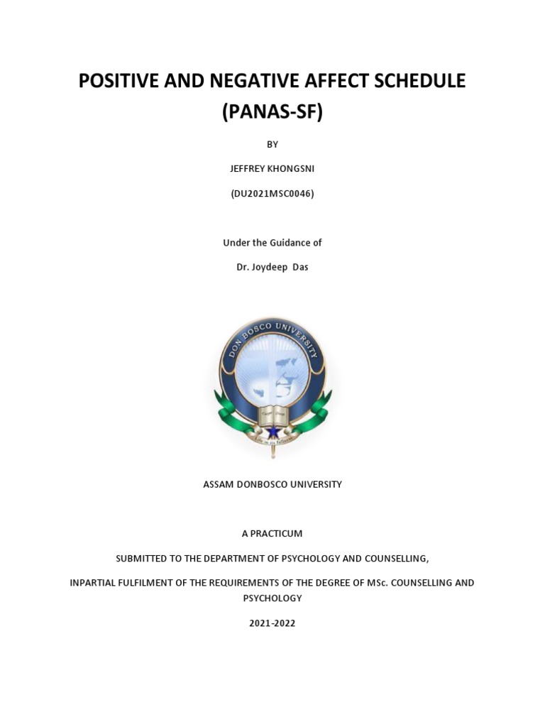 Positive and Negative Affect Schedule (Panas-Sf) | PDF | Cognition ...