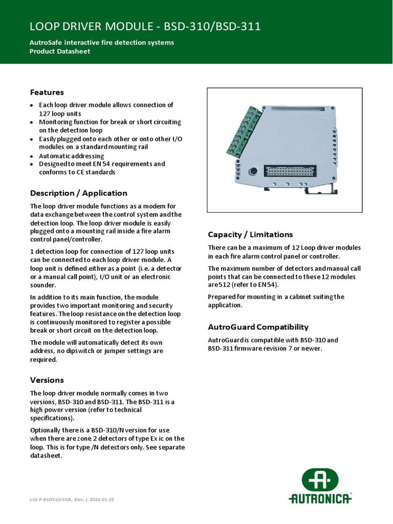 Loop Driver Module BSD 310/Bsd 311: Features | PDF | Electrical Connector | Manufactured Goods