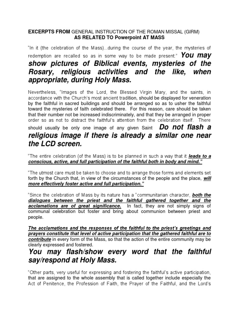 General Instruction of The Roman Missal (Girm) | PDF | Mass (Liturgy ...