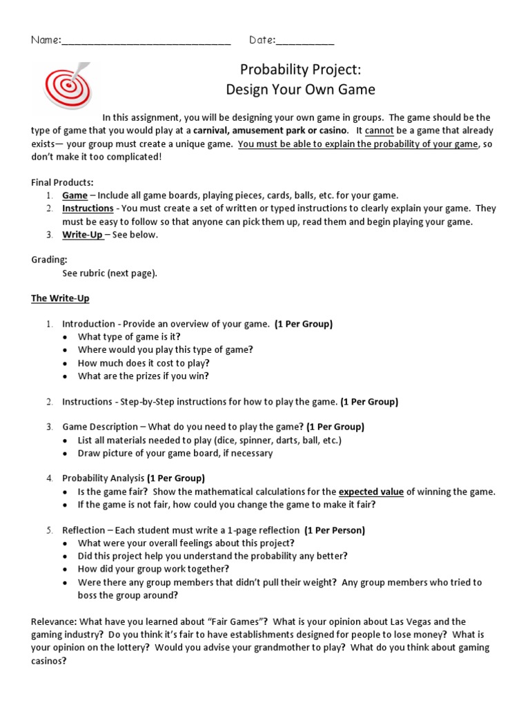 Probability Project: Design Your Own Game | PDF | Cognitive Science ...