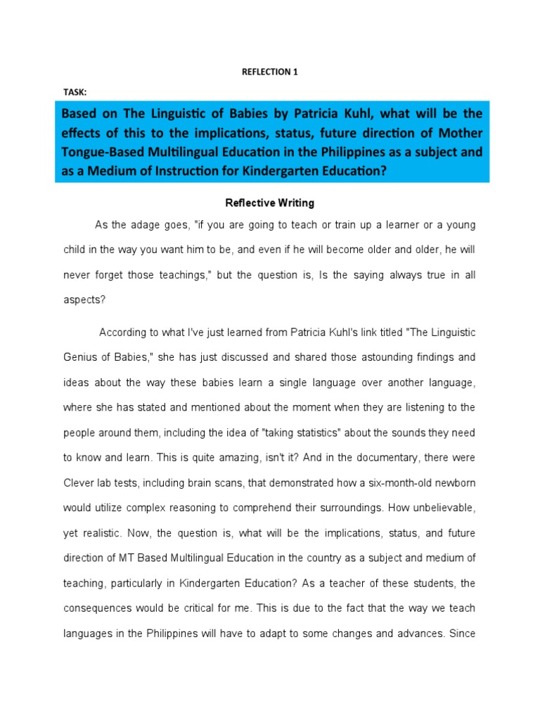 Reflection 1 Task:: Reflective Writing | PDF | Learning | Multilingualism
