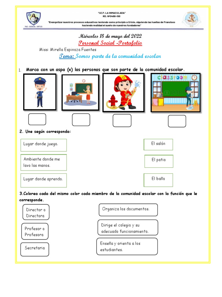 Hojas De Trabajo Sobre La Comunidad Para Primer Grado Trabajos En La