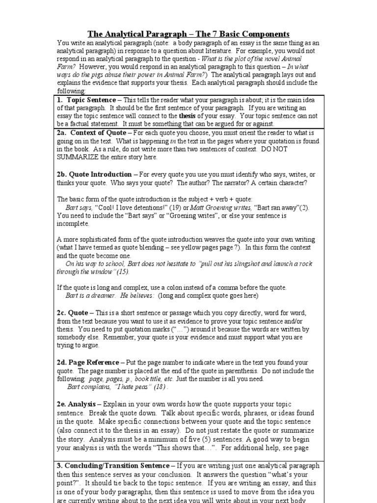 The Analytical Paragraph | Essays | Paragraph