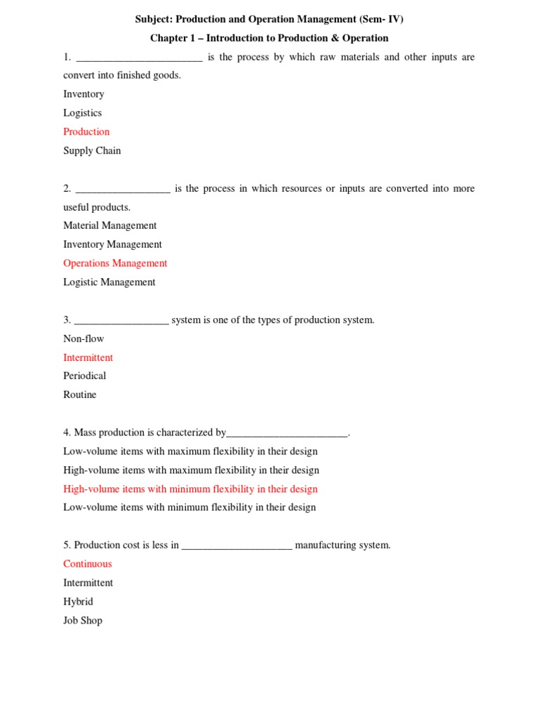 MCQs on Production & Operations Management | PDF | Inventory | Business ...