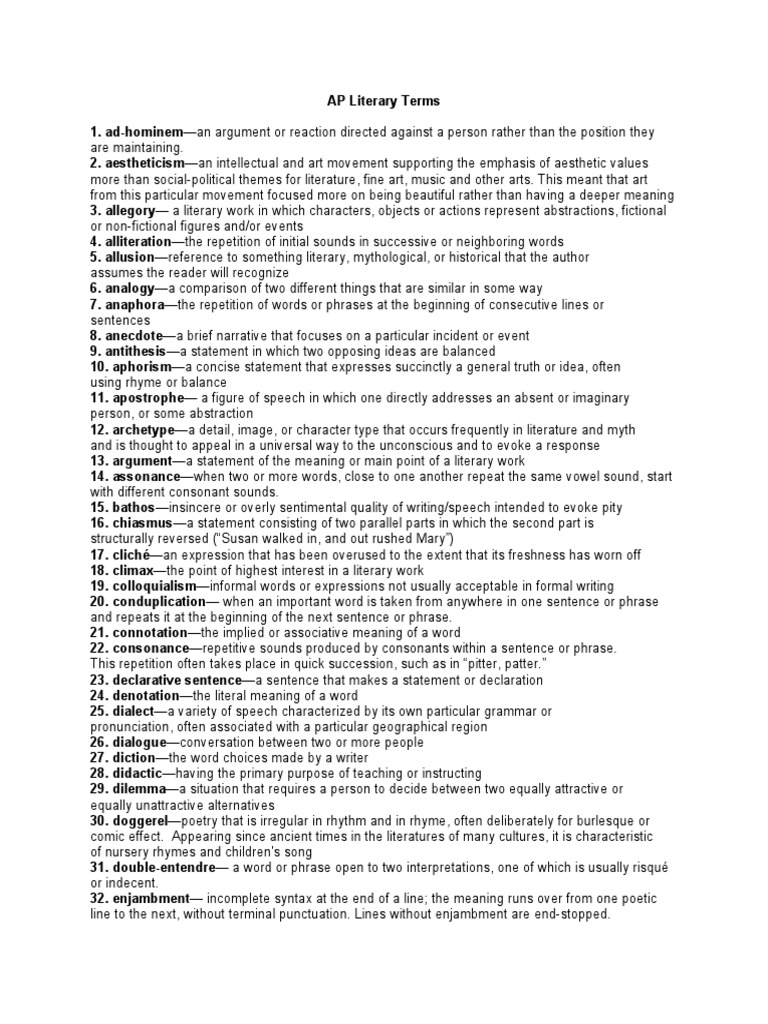 AP Literary Terms | PDF | Narration | Narrative