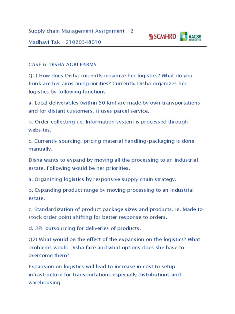 Supply Chain Assignment - 2 | PDF | Logistics | Supply Chain