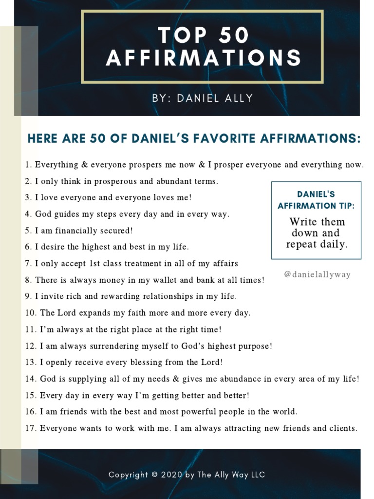 Daniel Ally's Top 50 Affirmations | PDF | God | Jesus