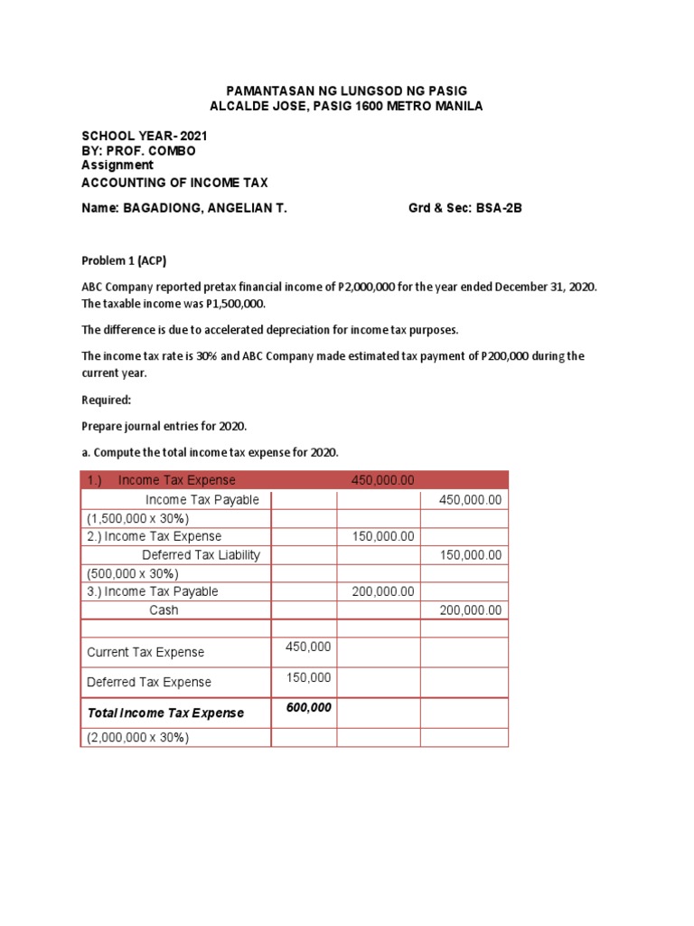 Income Tax Accounting Assignments | PDF | Tax Expense | Deferred Tax