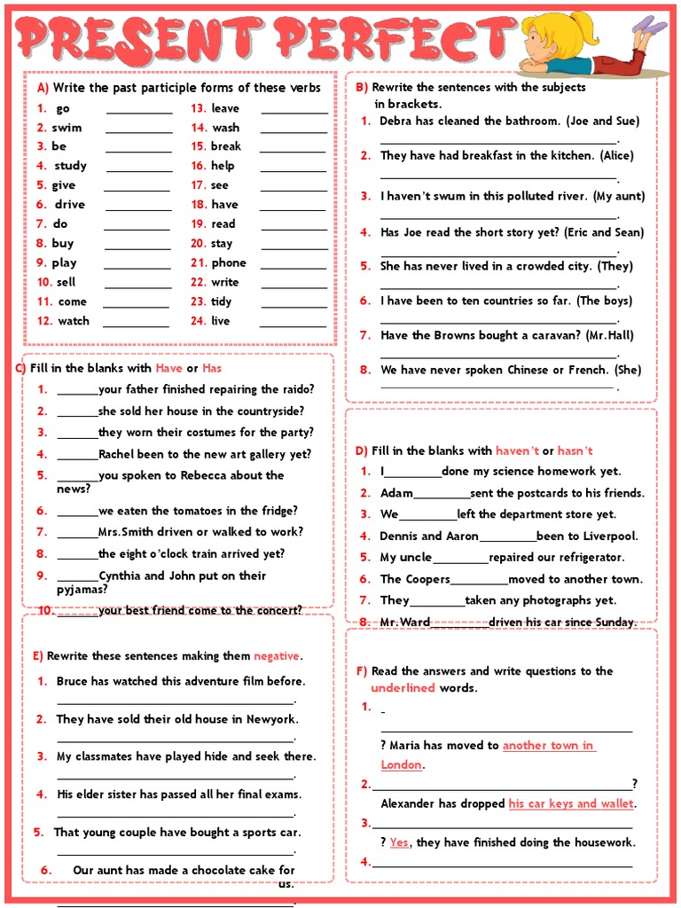 present perfect tense esl printable grammar test worksheet | PDF ...