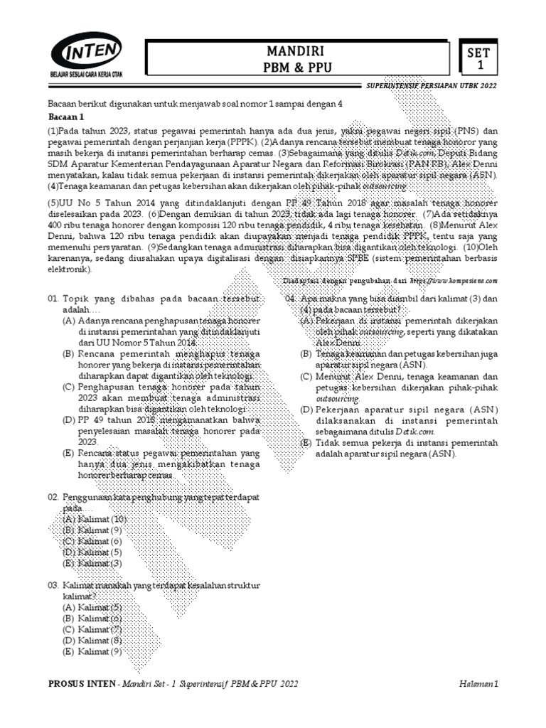 PBM Ppu Mandiri - 1 Superintensif | PDF