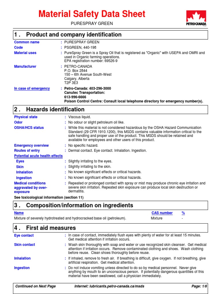 Material Safety Data Sheet: Product and Company Identification 1 | PDF | Firefighting | Water