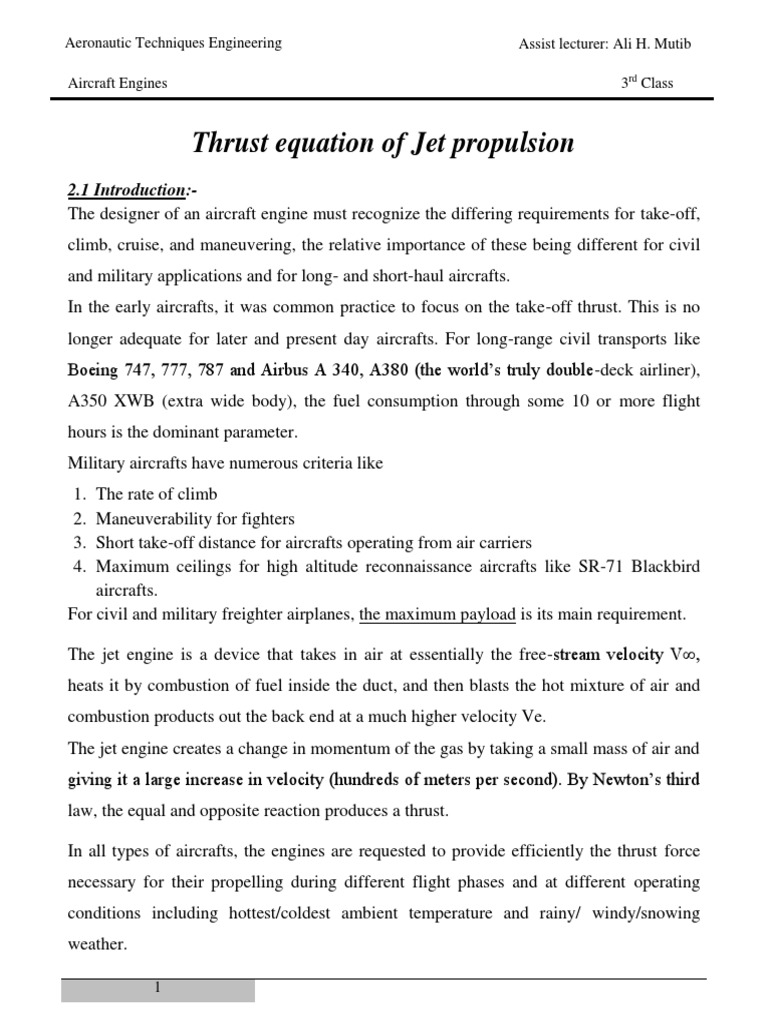 Thrust Equation of Jet Propulsion | PDF | Jet Engine | Thrust