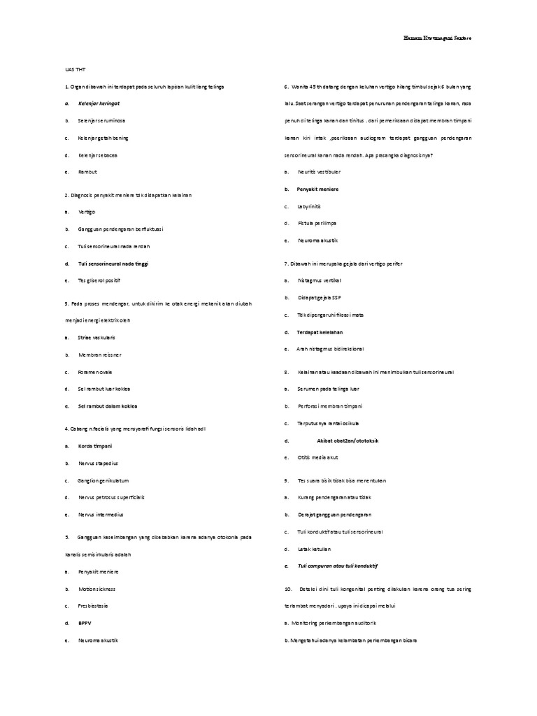Soal Ujian THT | PDF