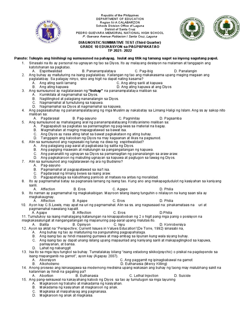 EsP Q3 Summative Test | PDF