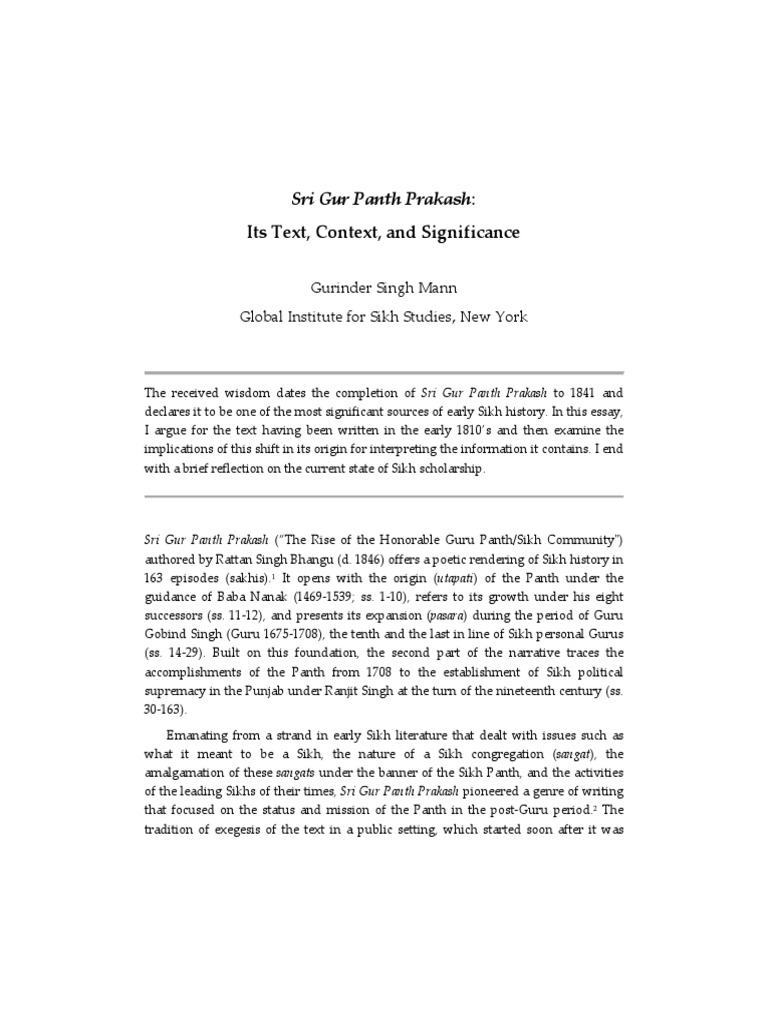 Sri Guru Panth Prakash Its Text, Context, and Significance by Gurinder ...