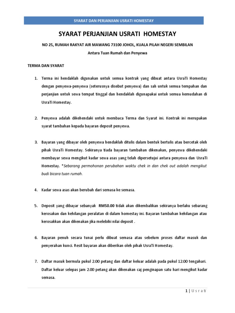Syarat Perjanjian Usrati Homestay | PDF