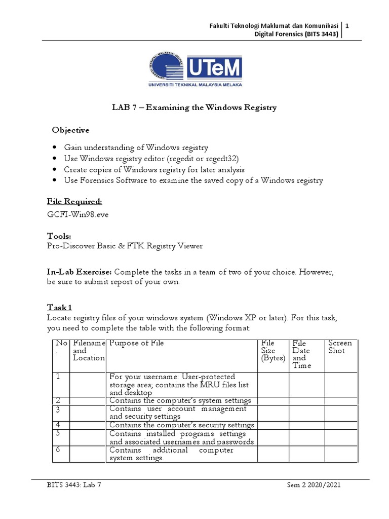 Lab 7 Examining The Windws Registry | PDF | Windows Registry | Computer ...