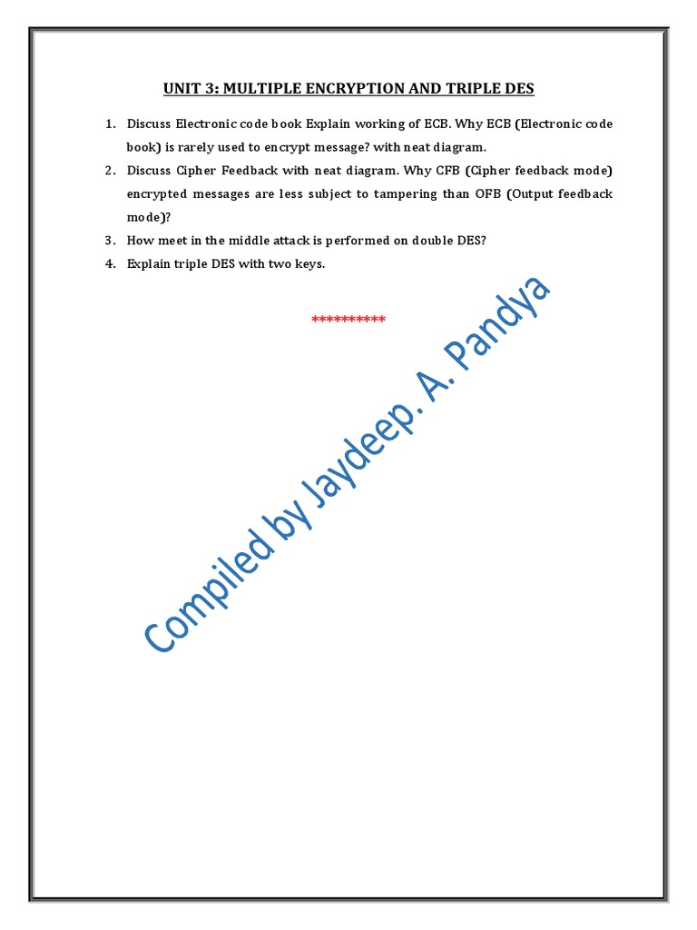 Unit 3: Multiple Encryption and Triple Des | PDF | Computers