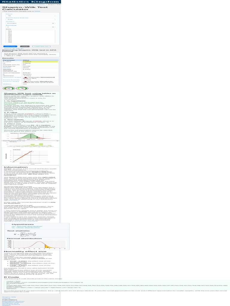 Shapiro-Wilk Test Calculator Normality Calculator, Q-Q Plot 2 | PDF | P ...