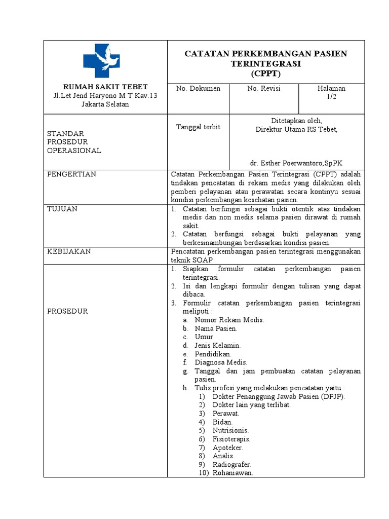 SPO CPPT (Catatan Perkembangan Pasien Terintegrasi) | PDF