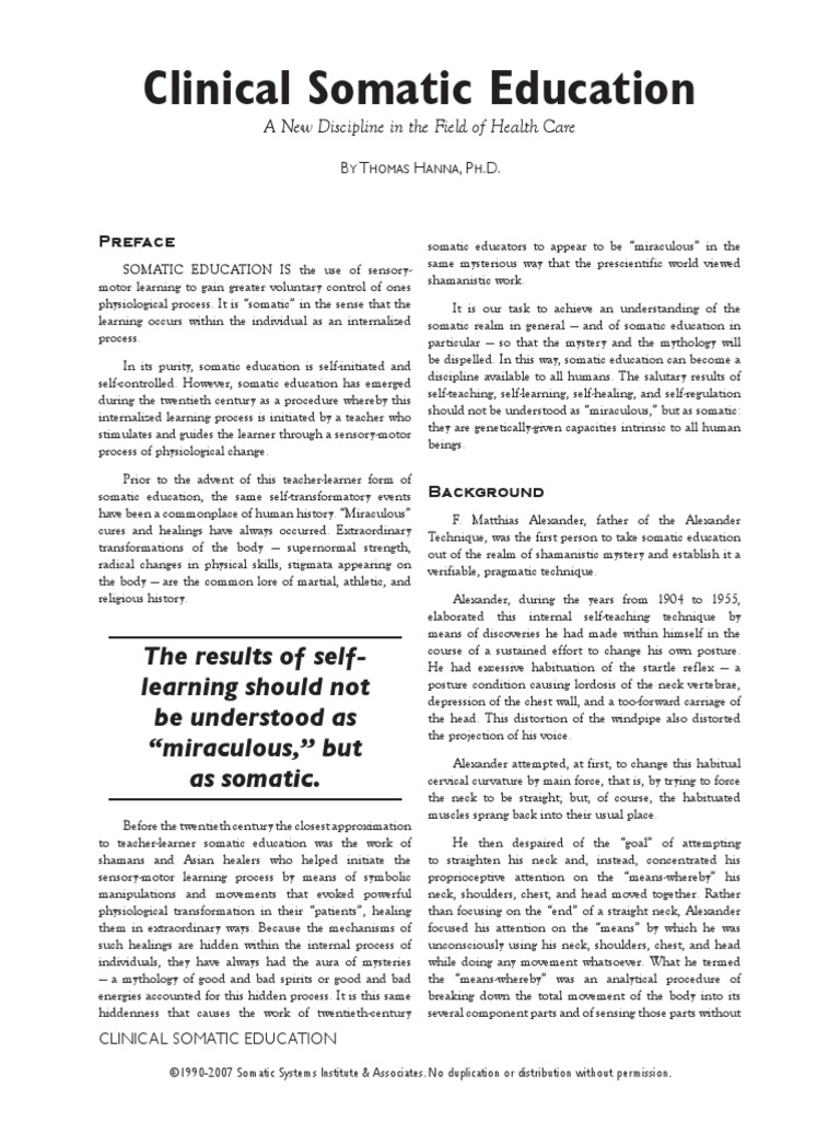Clinical Somatic Education: The Results of Self-Learning Should Not Be ...