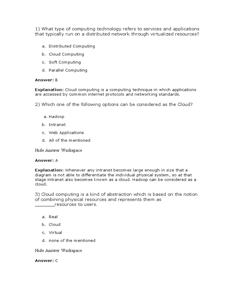 CC MCQ | PDF | Cloud Computing | Virtualization