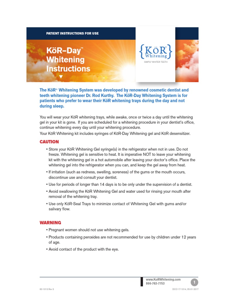 Kör-Day Whitening Instructions: Caution | PDF | Tooth | Health Sciences