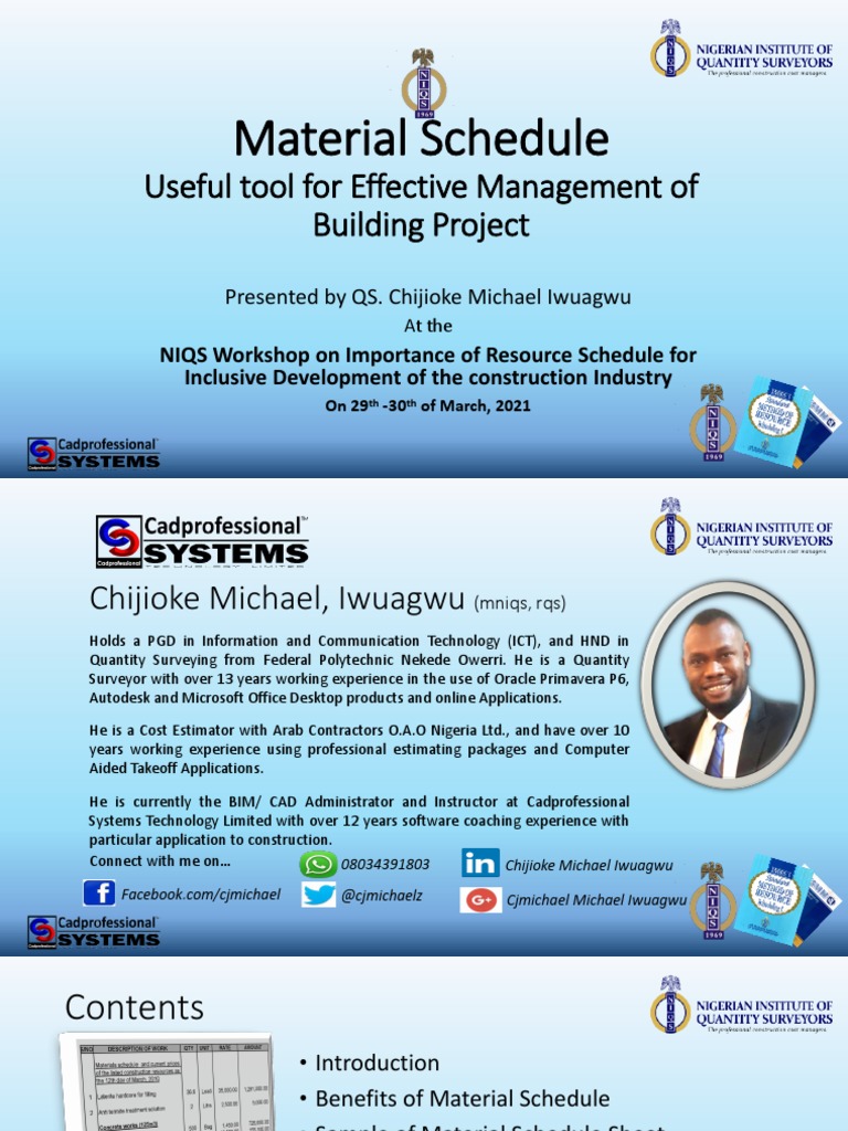 Material Schedule: Useful Tool For Effective Management of Building ...