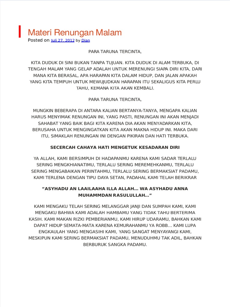 Kumpulan Teks Materi Renungan Malam | PDF