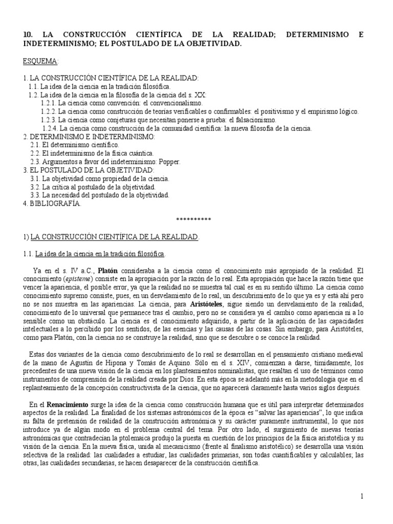 La Construcción Científica de La Realidad Determinismo E Indeterminismo ...