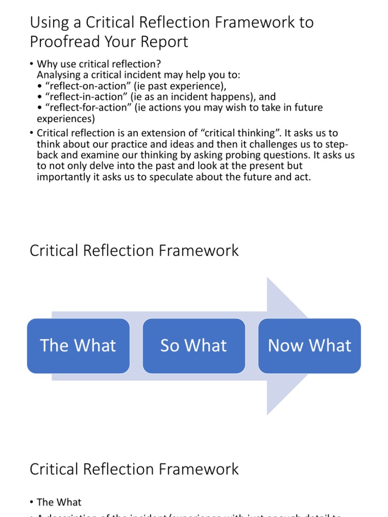 Week 1 - Critcial Reflection Framework | PDF | Thought | Experience